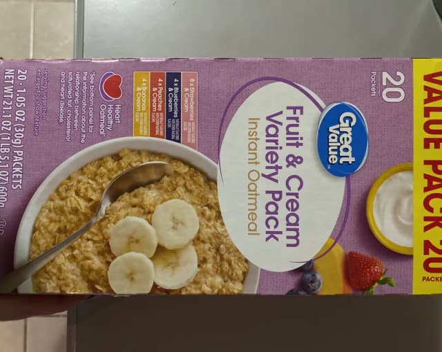 Great Value Fruit & Cream Variety Pack Instant Oatmeal